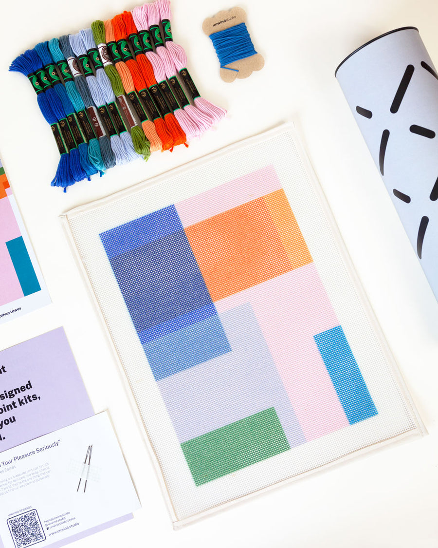 Modern Abstract Azure Needlepoint Kit – Unwind Studio