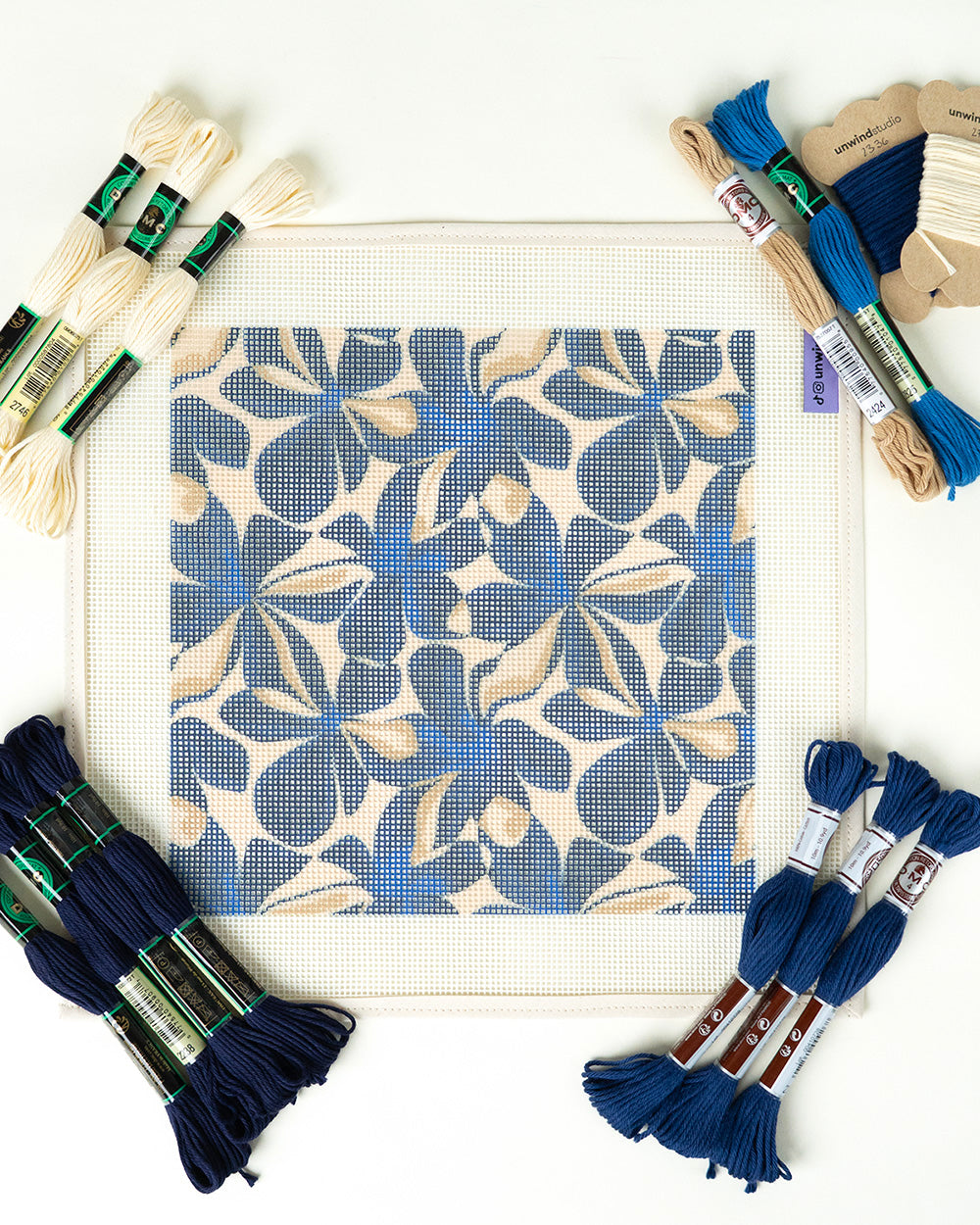 Blue Flowers Needlepoint Kit – Unwind Studio