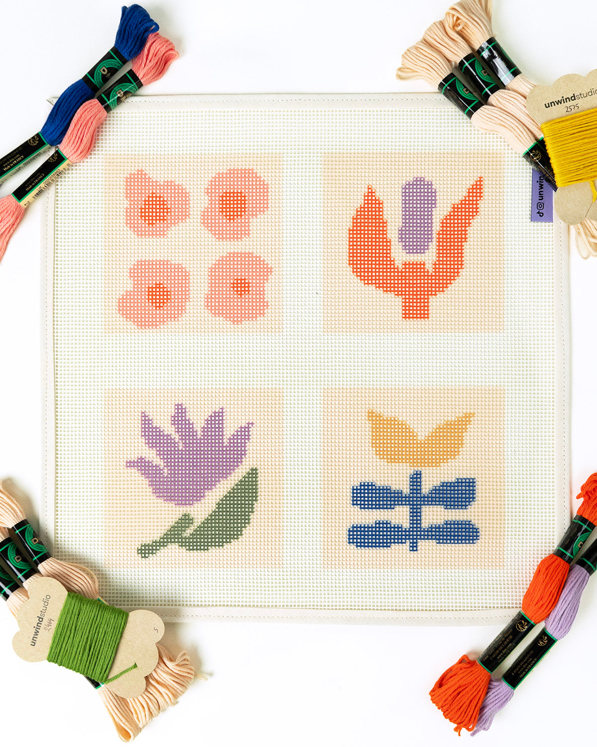 Flowers Coaster Set Needlepoint Kit – Unwind Studio