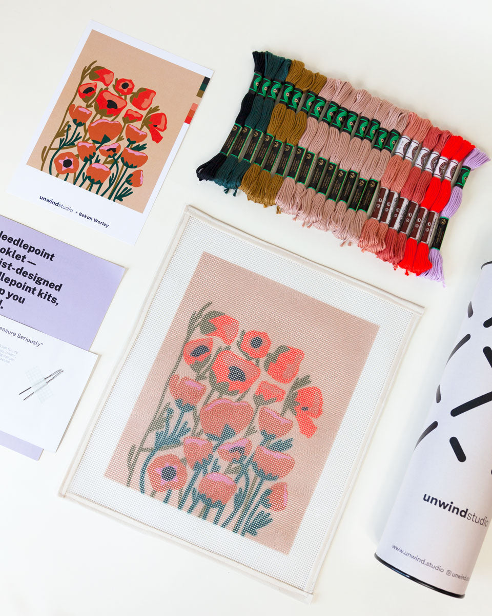 Modern Poppy Flower Needlepoint Kit – Unwind Studio