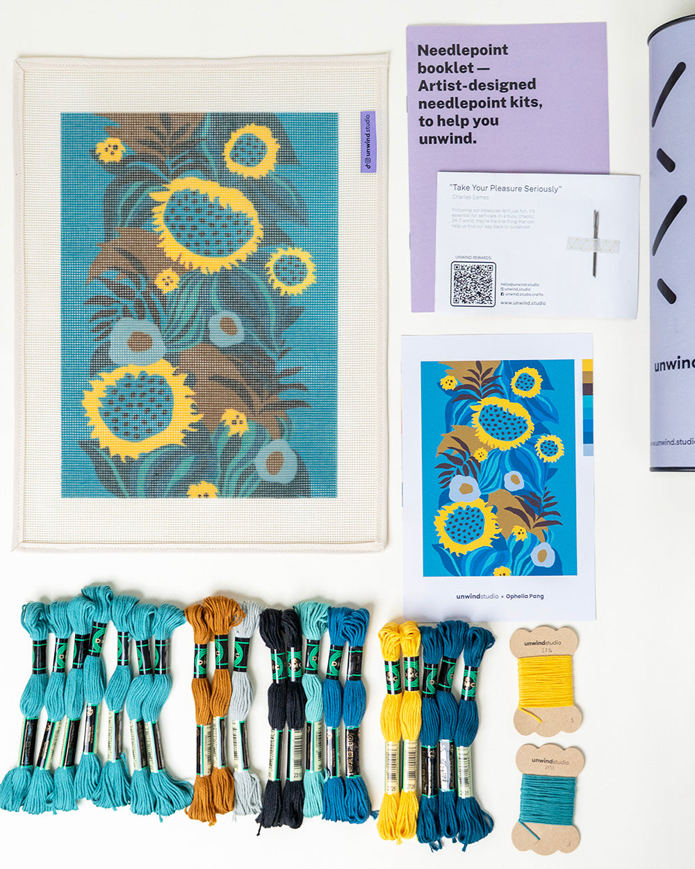 Contemporary Needlepoint Kit Sunflowers in the Dark – Unwind Studio